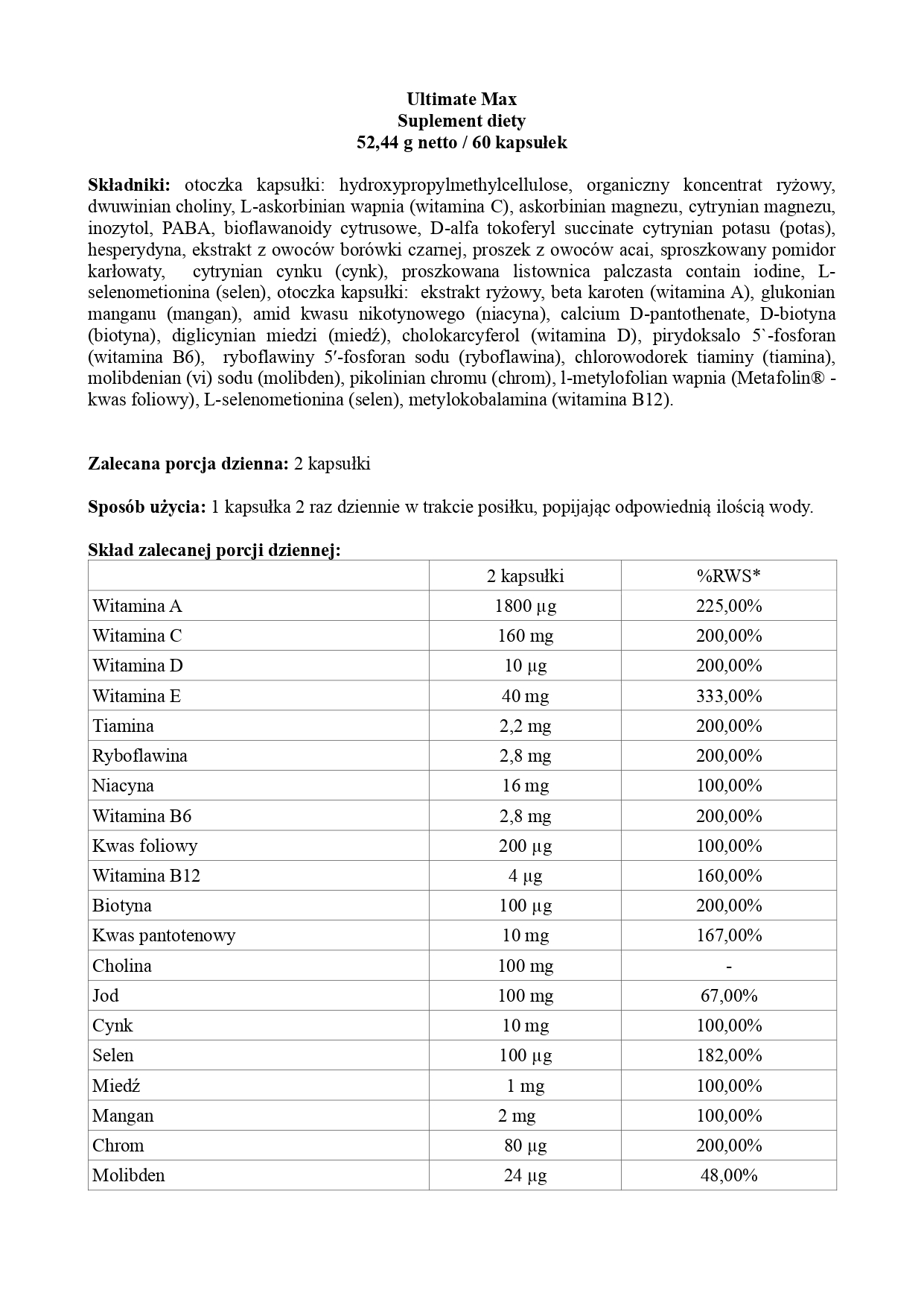 Ultimate Max - 60 kapsułek roślinnych | Coral Club - oficjalna strona ...